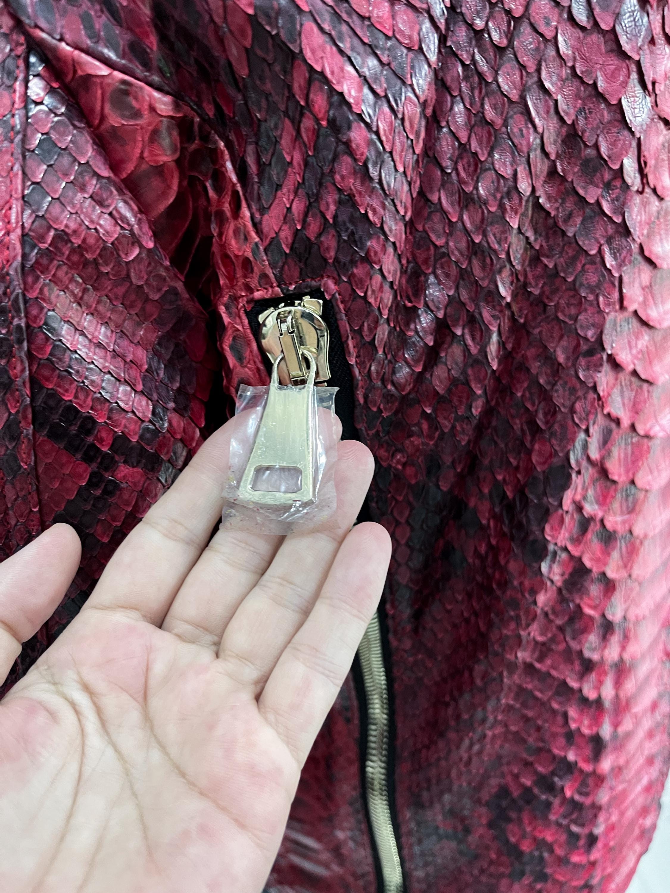 Man’s Red King Python Leather Jacket, Snakeskin Biker Jacket, Custom ...