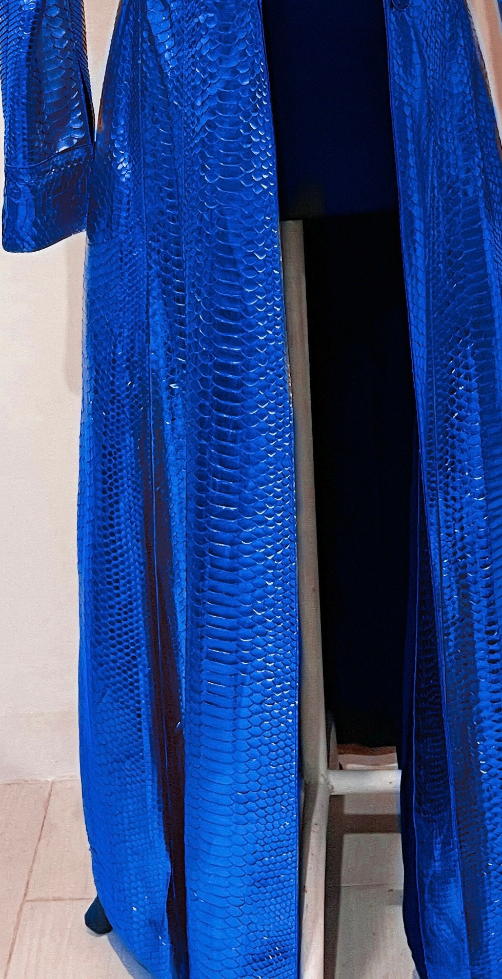 Woman’s Blue Metallic Snakeskin Coat, Python Leather Coat, Blue Python ...