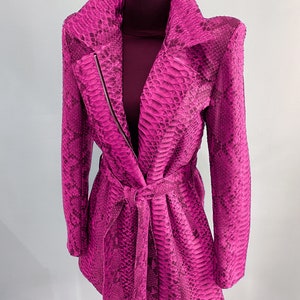 Pink Snakeskin Woman’s Coat, Pink Python Leather Coat, Woman’s Leather ...