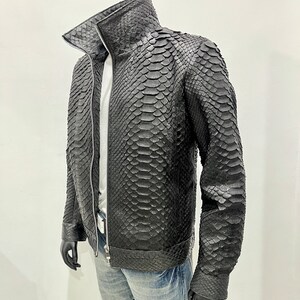 Men's KING Snakeskin Jacket, Black Python Leather Jacket for Men ...