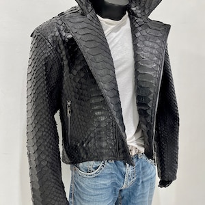 Man's KING Snakeskin Biker Jacket, Black Python Leather Jacket for Men ...