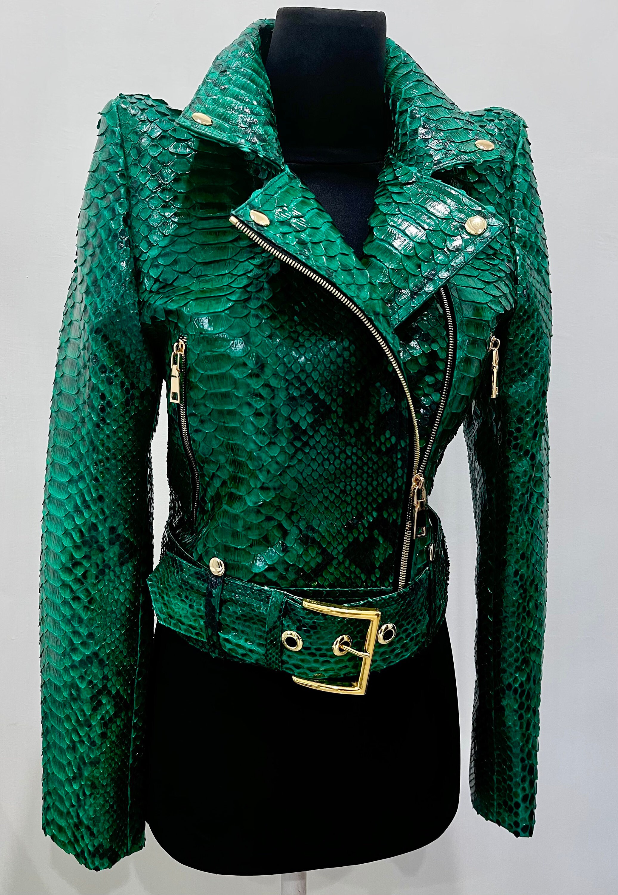 Green Snakeskin Jacket Womens Python Leather Emerald - Etsy 日本