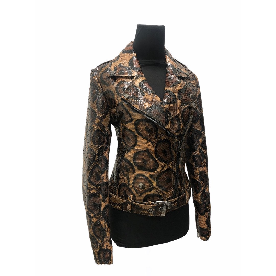 Snakeskin Women's Jacket Tiger Print, Genuine Python Leather Jacket for ...