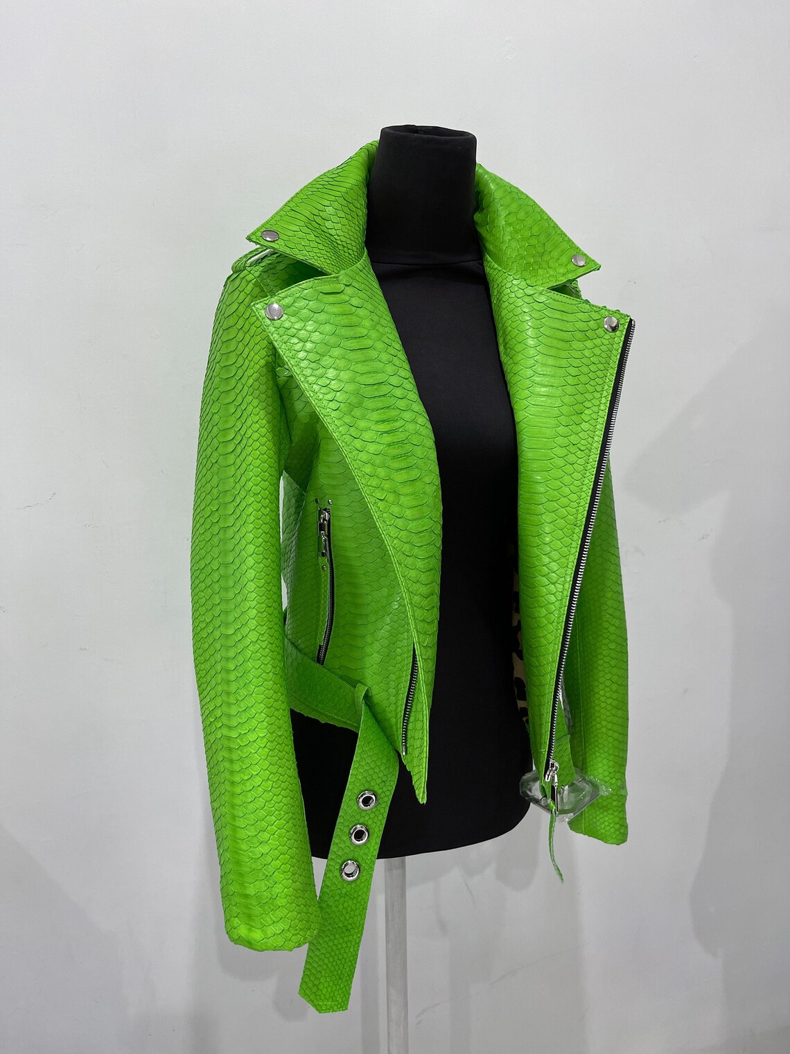 Green Snakeskin Jacket, Women’s Python Leather Jacket, Glossy Snakeskin ...