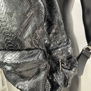 Snakeskin Backpack | Unisex Black Python Leather Backpack | Glossy ...