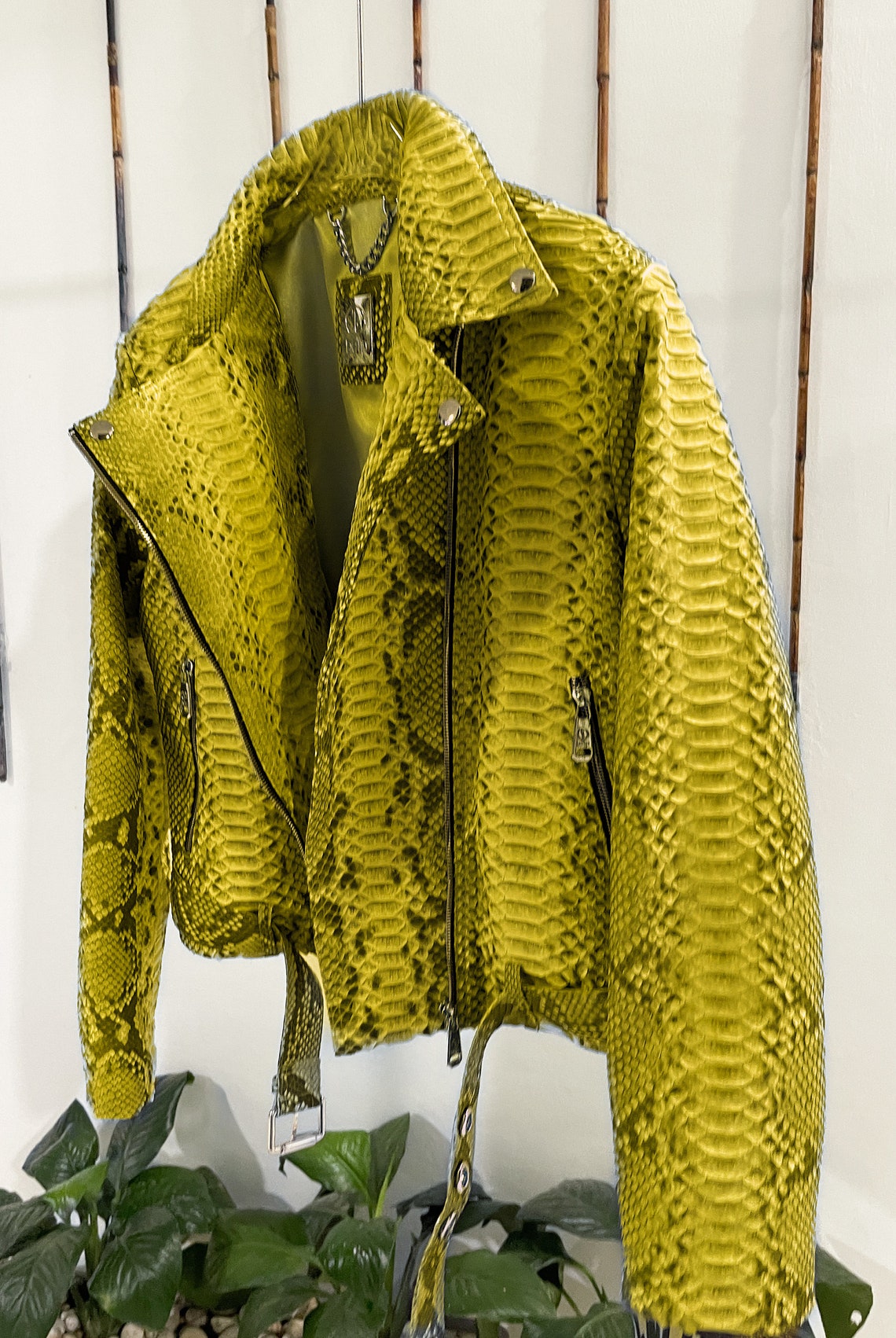 Green Snakeskin Jacket, Women’s Python Leather Jacket, Glossy Snakeskin ...