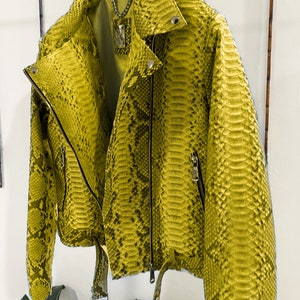 Green Snakeskin Jacket, Women’s Python Leather Jacket, Glossy Snakeskin ...