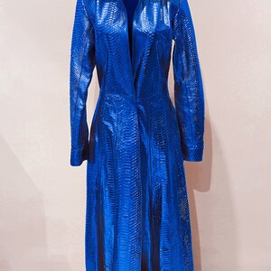 Woman’s Blue Metallic Snakeskin Coat, Python Leather Coat, Blue Python ...