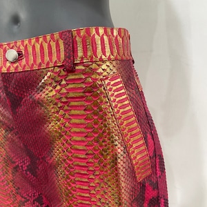 Python Leather Pants, Snakeskin Culottes Pants, Leather Cullottes, Red ...