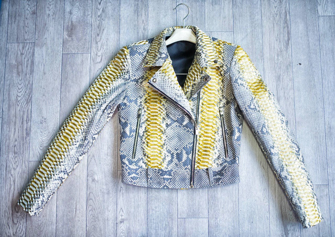 Snakeskin Jacket Python Leather Jacket Woman's Biker | Etsy