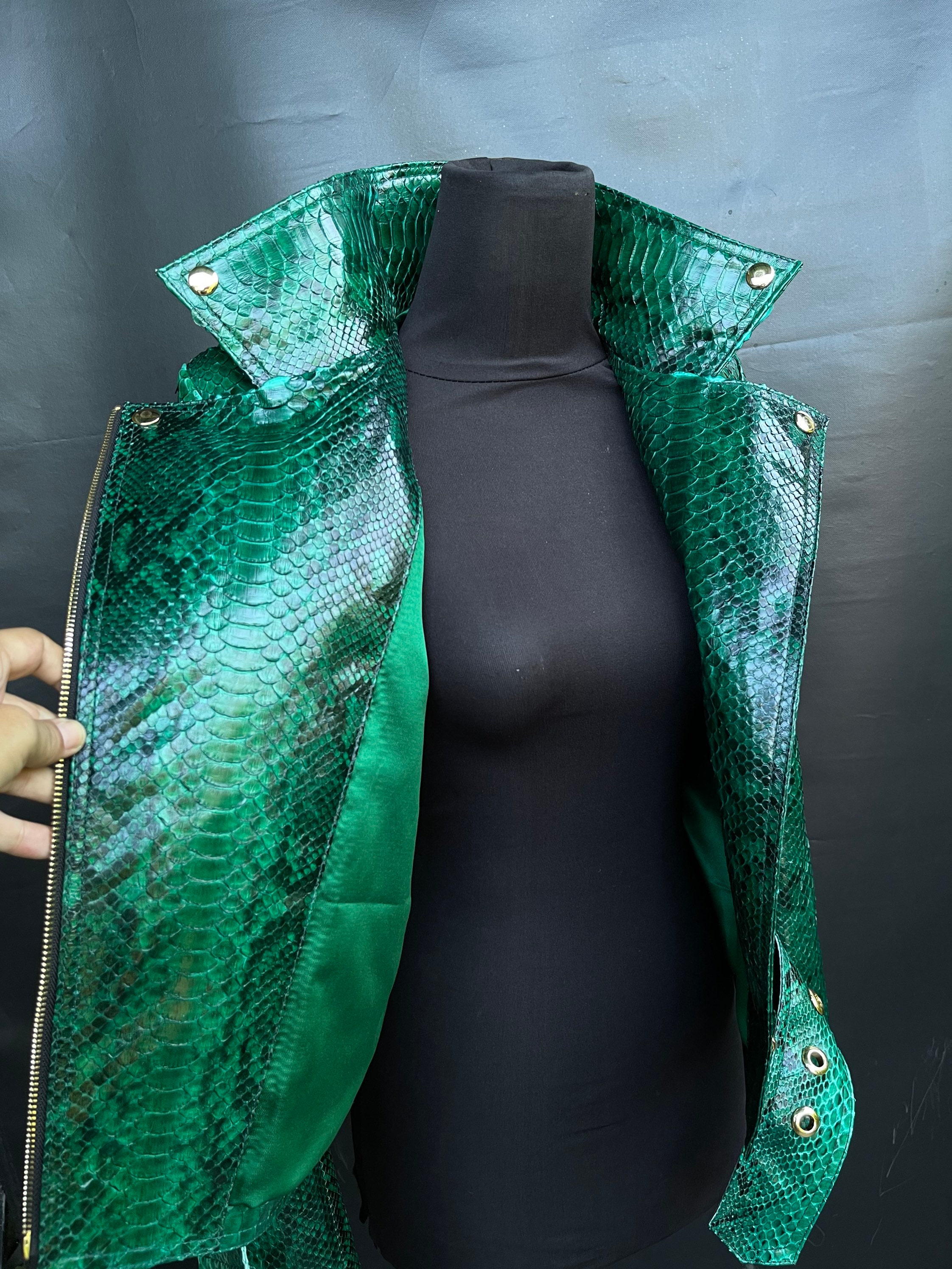 Green Snakeskin Jacket Womens Python Leather Jacket Glossy | Etsy