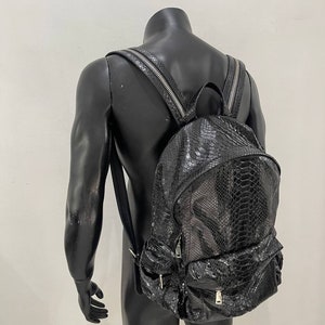 Snakeskin Backpack | Unisex Black Python Leather Backpack | Glossy ...
