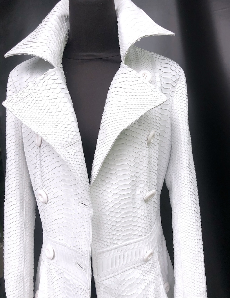 Womens White Python Leather Coat Snakeskin Long Trench Long | Etsy