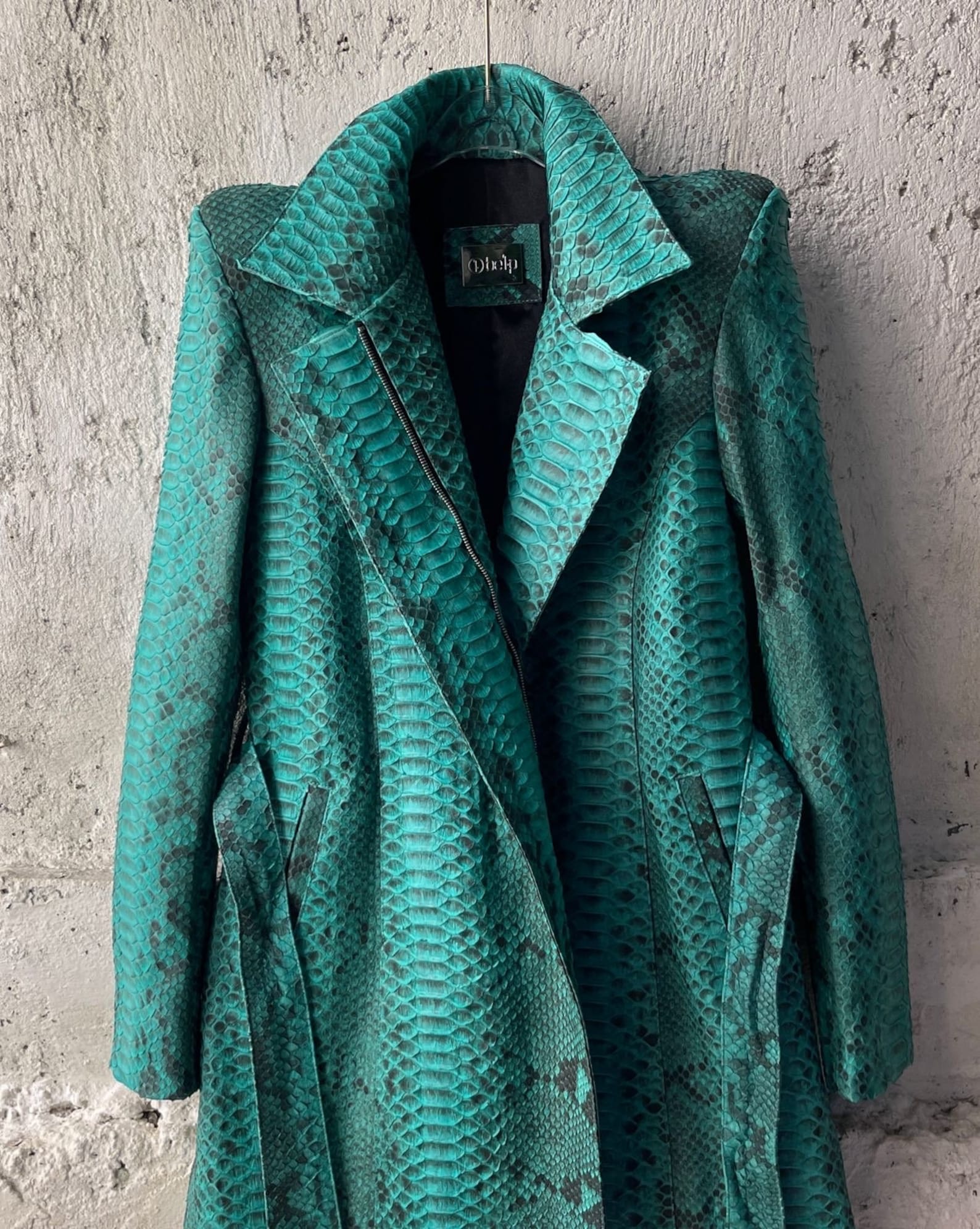 Snakeskin Long Womens Coat, Long Python Leather Trench, Emerald Leather ...