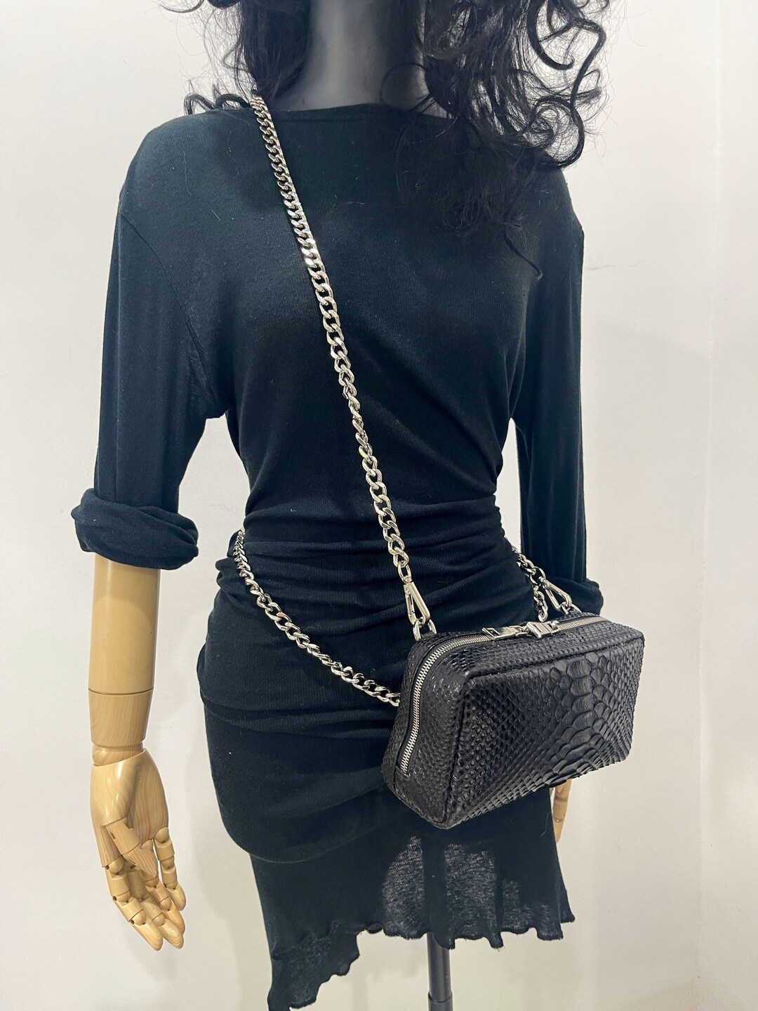 Black Snakeskin Crossbody Bag Python Leather Purse Petty - Etsy