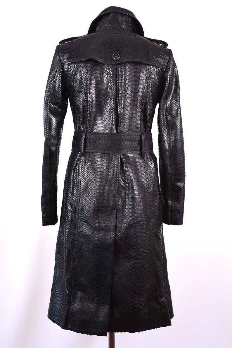 Black Snakeskin Womens Coat Trench Leather Coat Long Python - Etsy