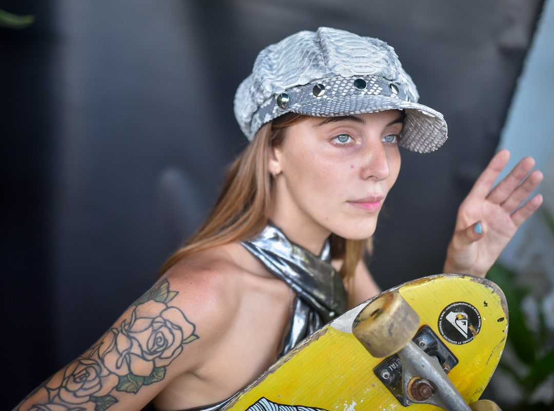 Snakeskin Hat, Python Leather Cap, Snake Skin Hat, Leather Cap, Python ...