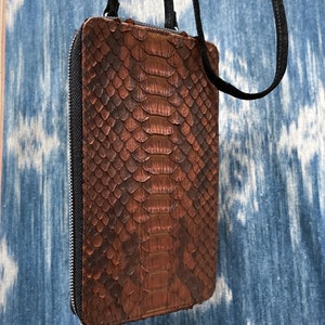 Python Leather Wallet, Brown Snake Leather Wallet, Leather Travel ...