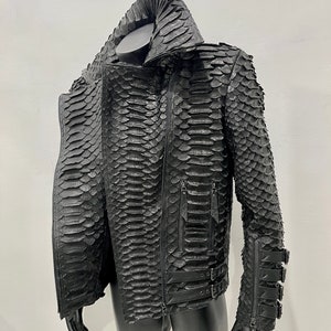 Man’s KING Snakeskin Biker Jacket, Black Python Leather Jacket for Men ...