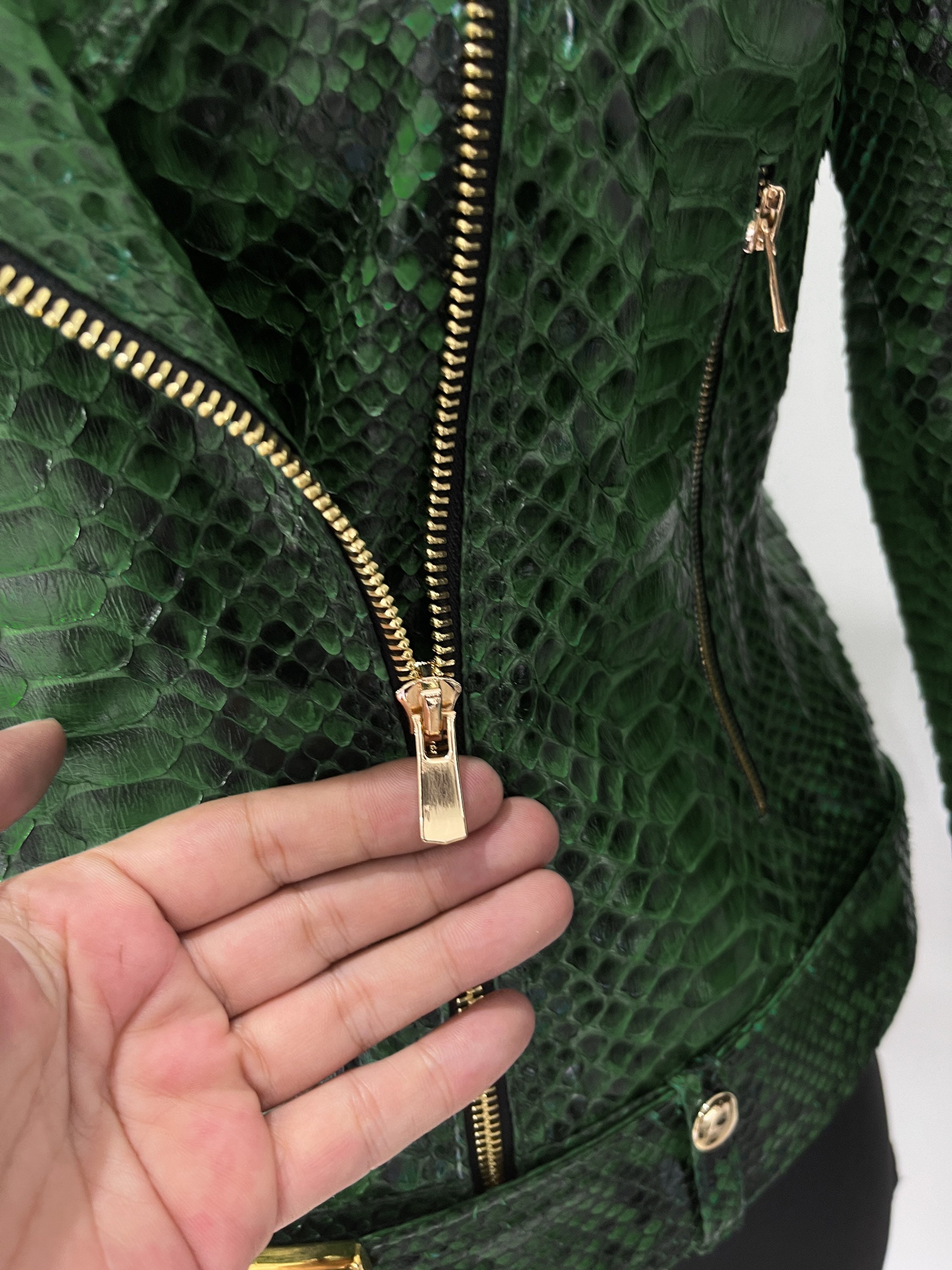 Green Snakeskin Jacket, Women’s Python Leather Jacket , Glossy ...