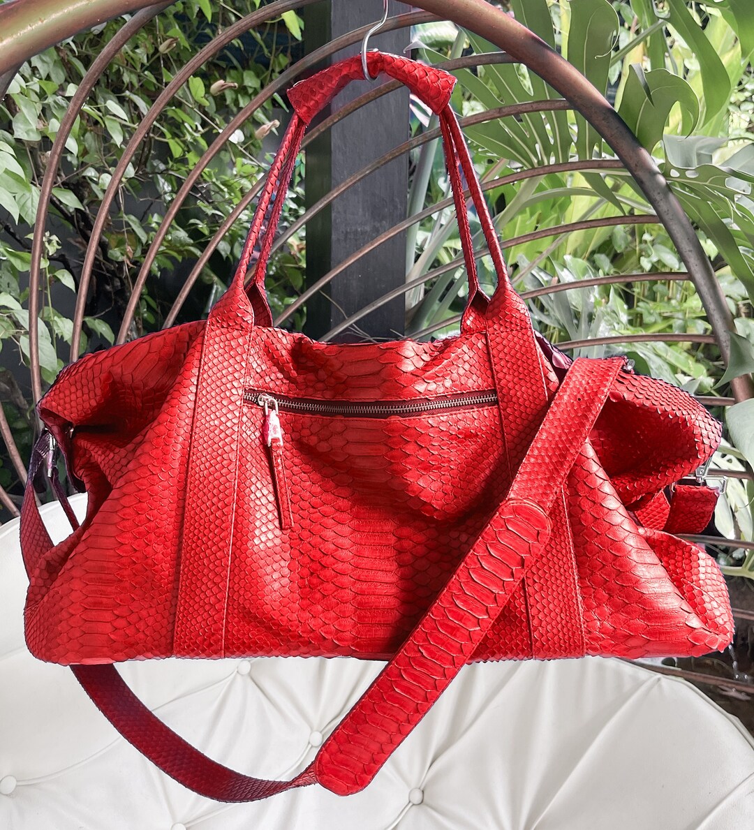Snakeskin Weekender Duffle Bag, Red Python Leather Weekender Bag, Red ...