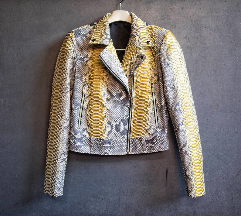 Snakeskin Jacket Python Leather Jacket Woman's Biker | Etsy