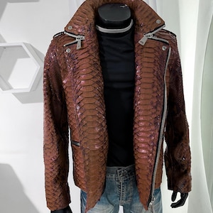 Mans Red King Python Leather Jacket, Snakeskin Biker Jacket, Custom ...