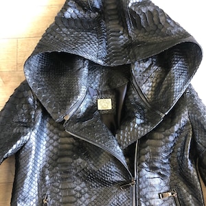 Dragon Python Leather Jacket, Hooded Women's Snakeskin Jacket, King ...