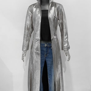 Woman’s Silver Metallic Snakeskin Coat, Python Leather Coat, Silver ...