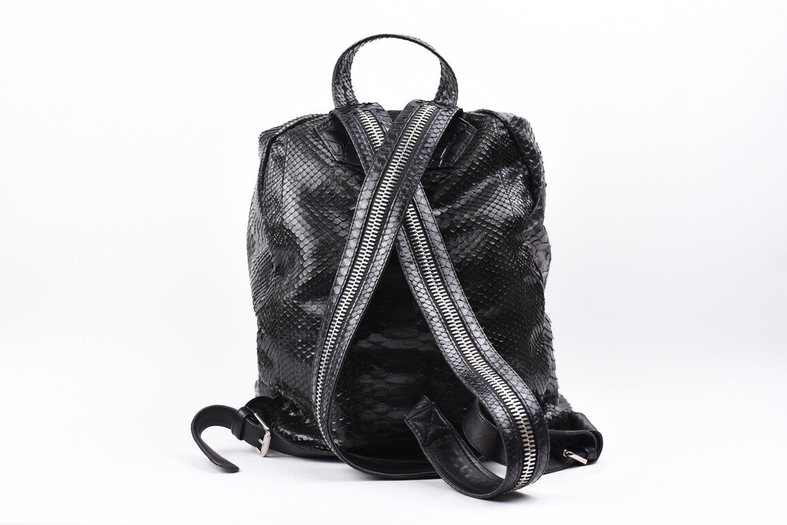 Snakeskin Backpack Unisex Black Python Leather Backpack | Etsy