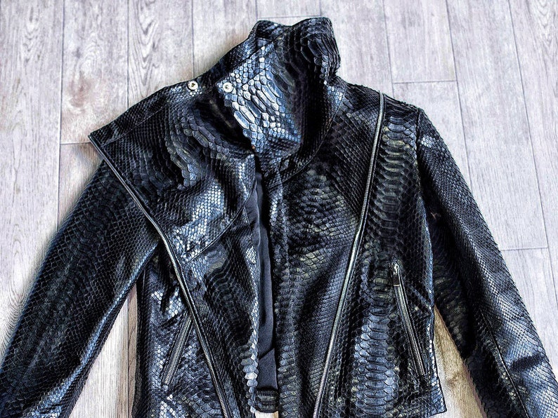 Woman Black Snakeskin Jacket Python Leather Jacket Black - Etsy