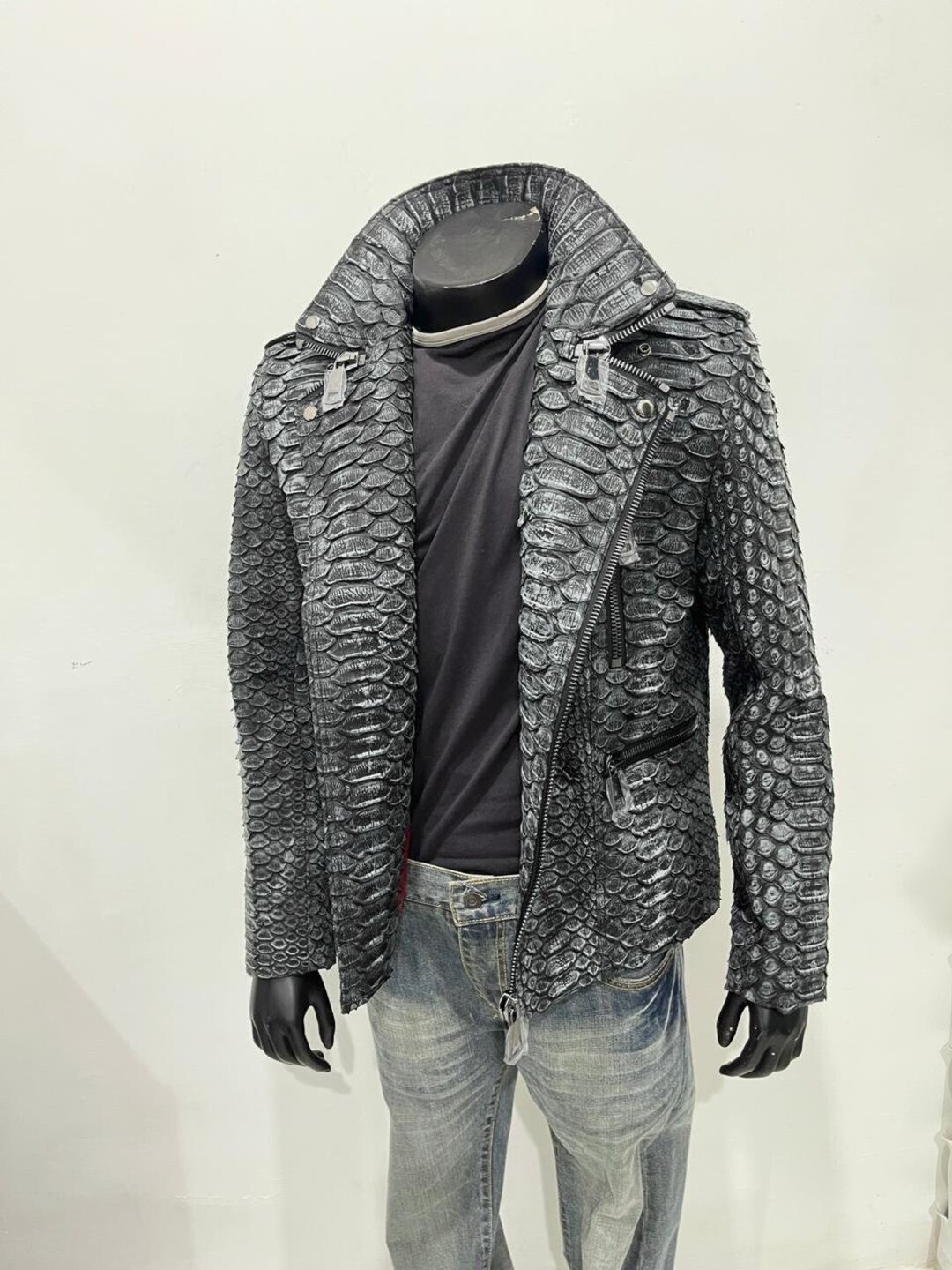 Mans King Python Leather Jacket Antique, Snakeskin Biker Jacket, Custom ...