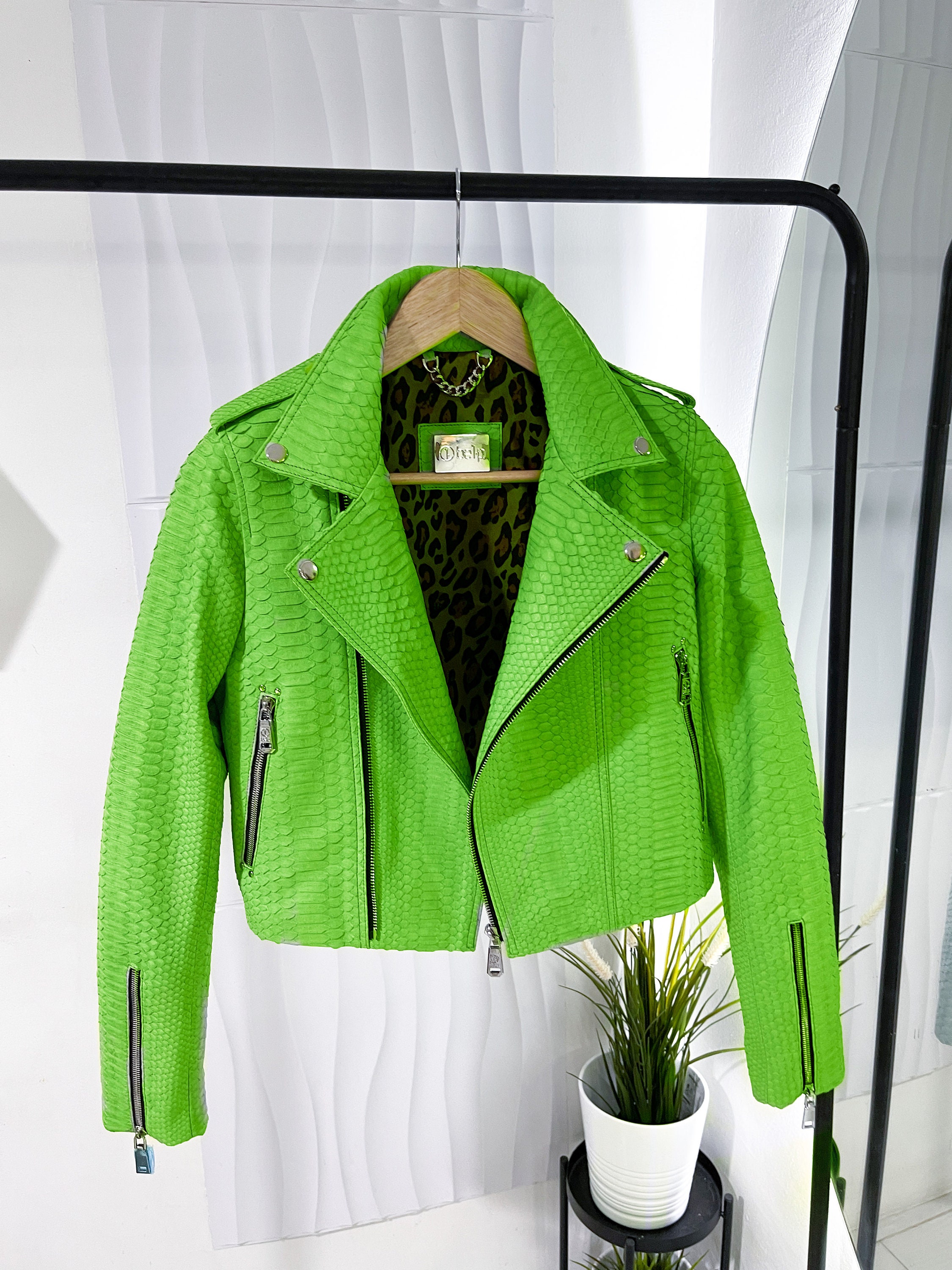 Green Snakeskin Jacket, Women’s Python Leather Jacket , Glossy ...