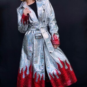 Woman’s Holographic Snakeskin Coat, Python Leather Coat, Silver Python ...