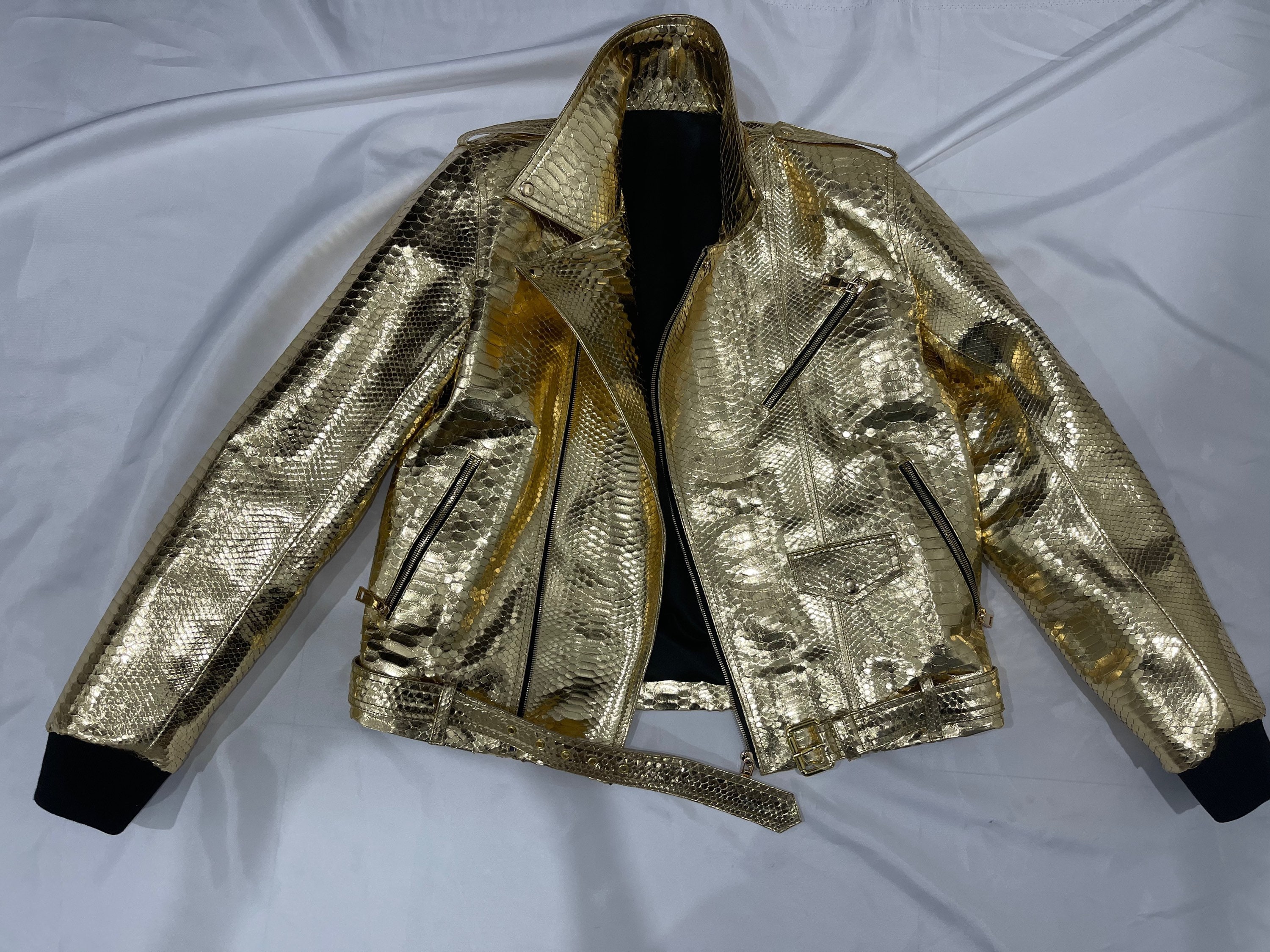 Golden Snakeskin Jacket Python Leather Moto Style Jacket - Etsy
