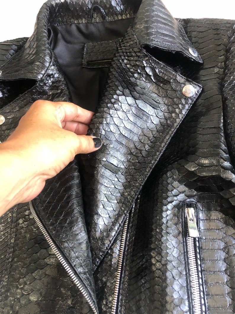 Womens Snakeskin Jacket Python Leather Jacket Black Glossy - Etsy