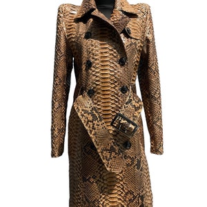 Woman's Dragon Python Leather Trench Coat, Snakeskin Trench Coat, Long ...