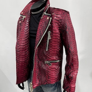Man’s Red King Python Leather Jacket, Snakeskin Biker Jacket, Custom ...