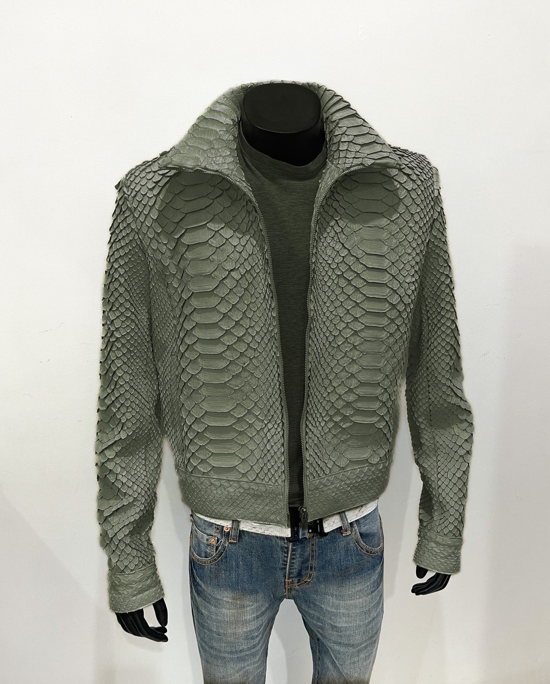 Man’s KING Snakeskin Biker Jacket, Black Python Leather Jacket for Men ...