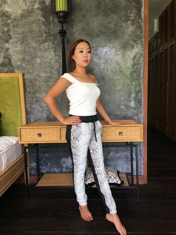Python Leather Pants Snakeskin Pants Black Leather Pants - Etsy