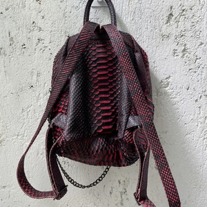 Python Leather Backpack, Snakeskin Backpack, Red Leather Rucksack ...