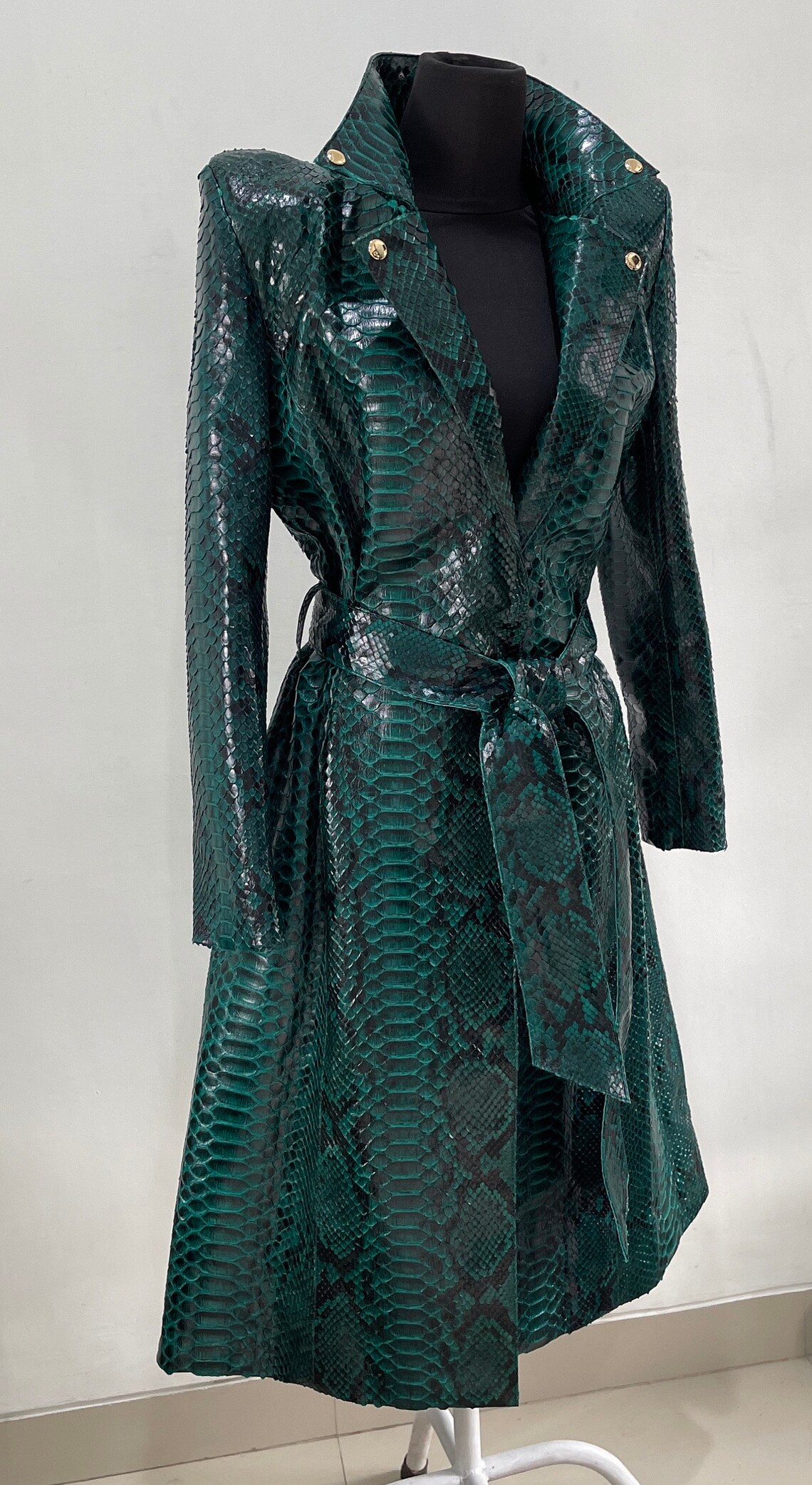 Snakeskin Long Womens Coat Long Python Leather Trench - Etsy