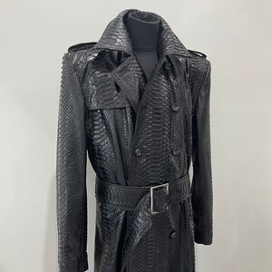 Man’s Snakeskin Trench Coat, Python Leather Men’s Coat, Man’s Black Leather Coat, Black Leather ...