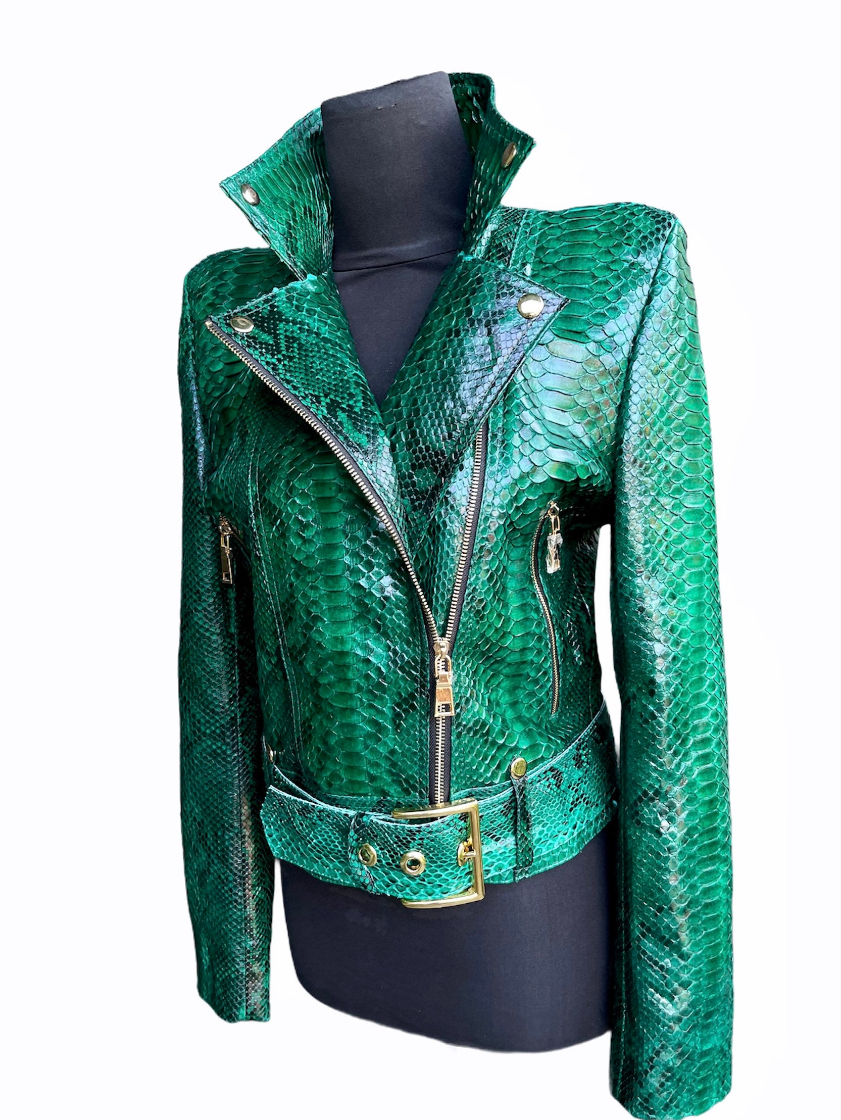 Green Snakeskin Jacket Womens Python Leather Jacket Glossy - Etsy