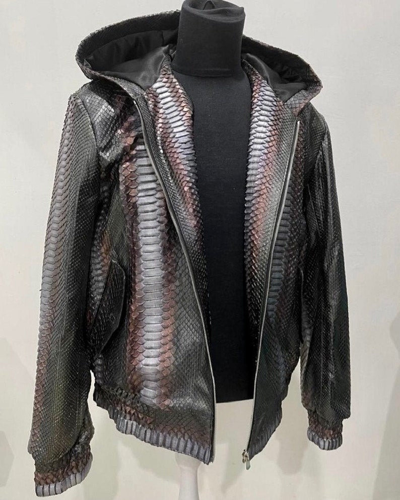 Snakeskin Jacket Python Leather Jacket Hodded Leather Jacket - Etsy