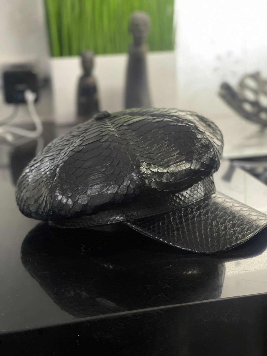 Snakeskin Hat, Python Leather Cap, Black Snake Skin Hat, Leather Cap ...