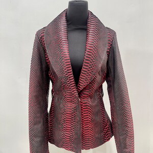 Woman Snakeskin Jacket, Red Python Leather Jacket, Woman Red Snakeskin ...