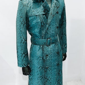 Men’s Snakeskin Trench Coat, Dragon Python Leather Men’s Coat, Men’s ...