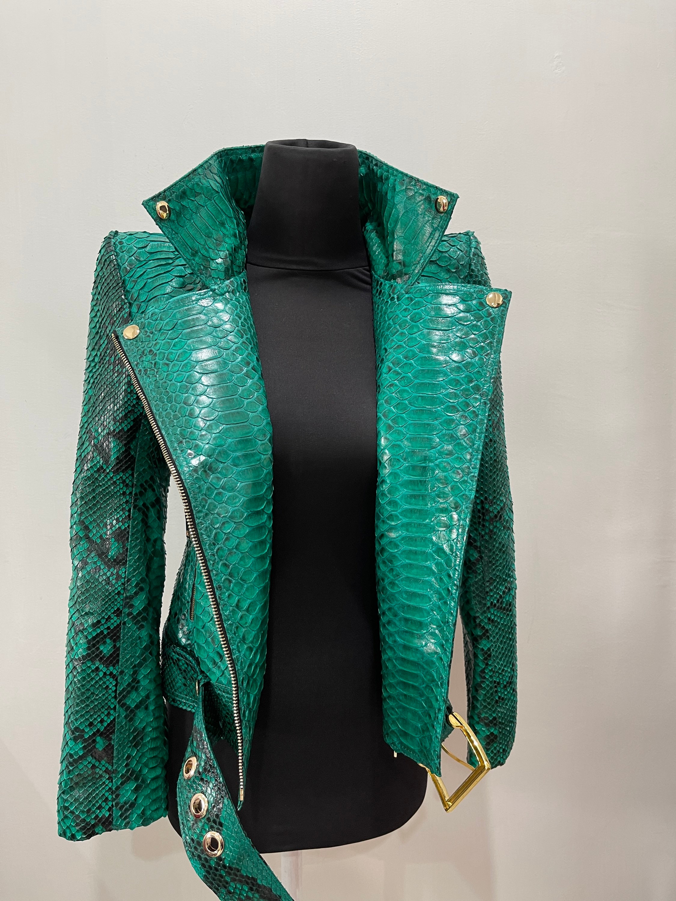 Green Snakeskin Jacket Womens Python Leather Jacket Glossy - Etsy