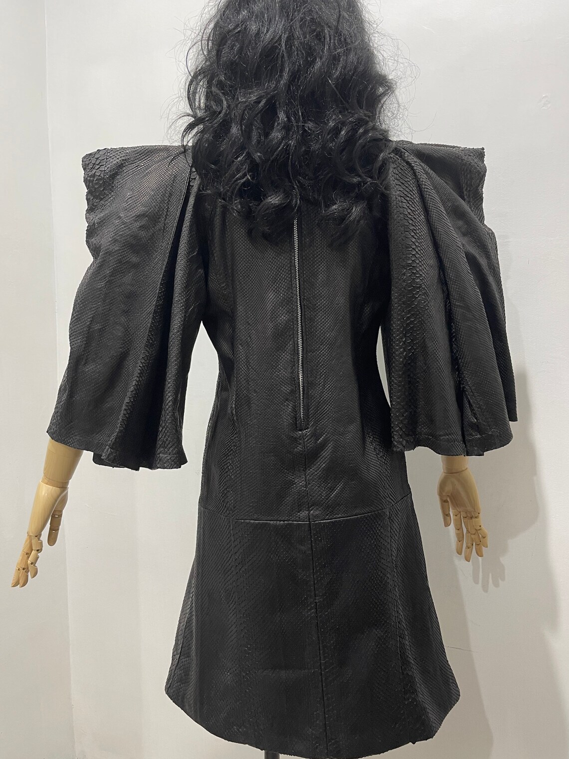 Snakeskin Dress Python Leather Dress Drama Shoulders Dress - Etsy